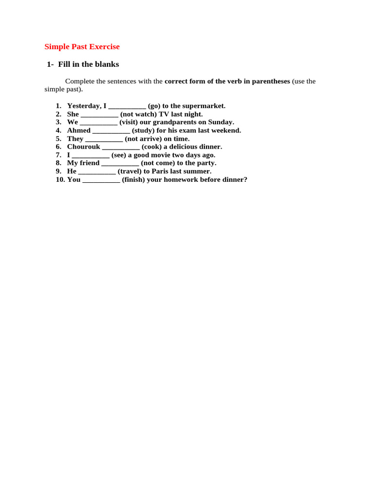 Simple Past Exercise | PDF