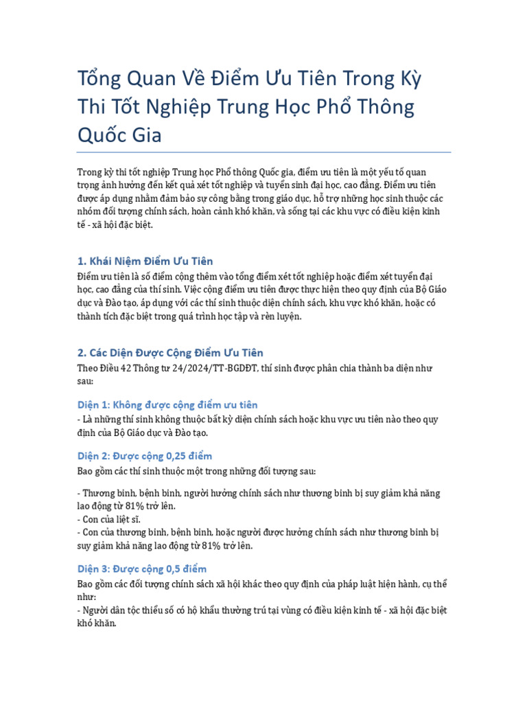 Diem Uu Tien THPT Chi Tiet | PDF