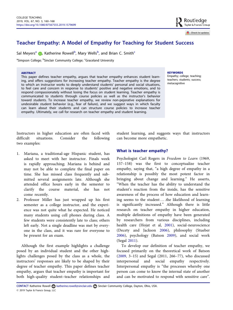 Teacher Empathy A Model of Empathy For Teaching For Student Success ...