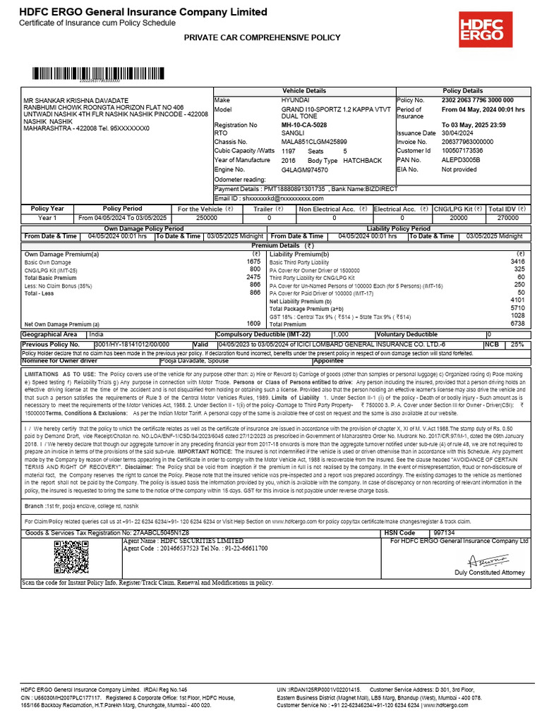 HDFC Ergo Car Policy | PDF | Insurance | Deductible