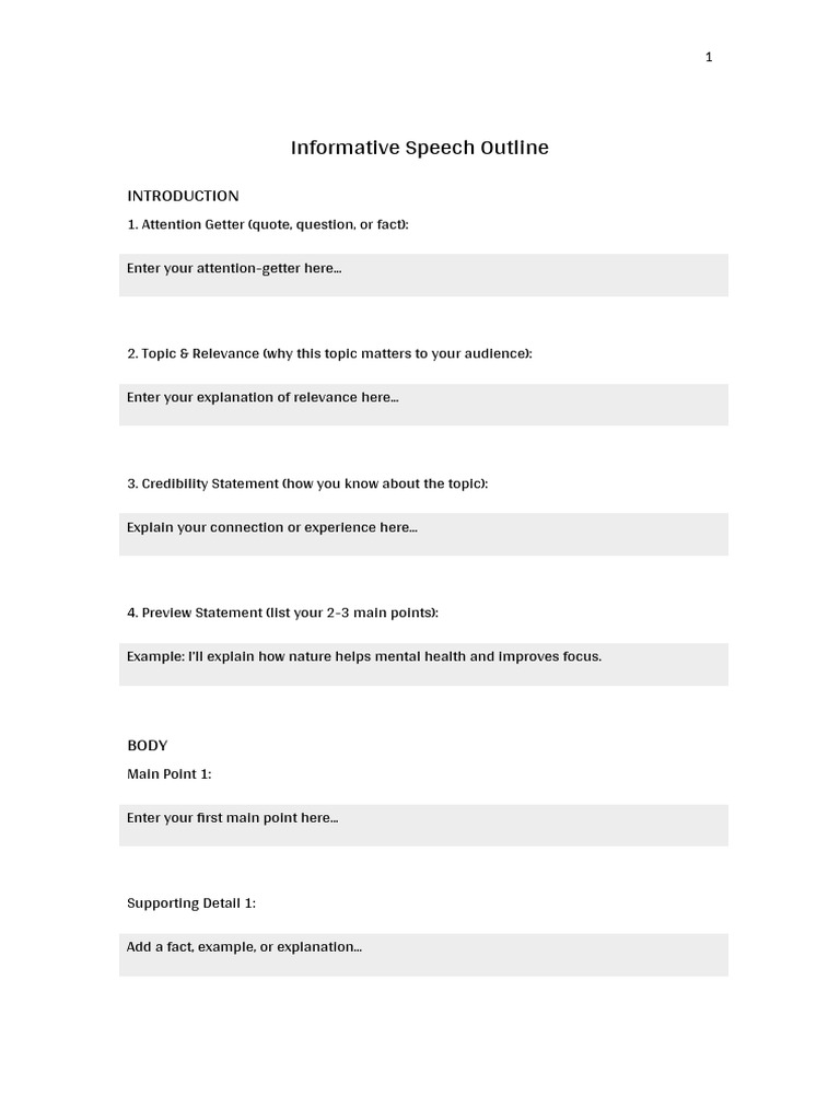 김정원 - Informative Speech Outline | PDF