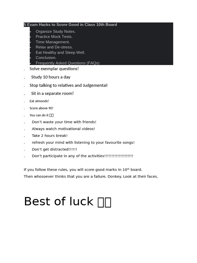 5 Exam Hacks To Score Good in Class 10th Board | PDF