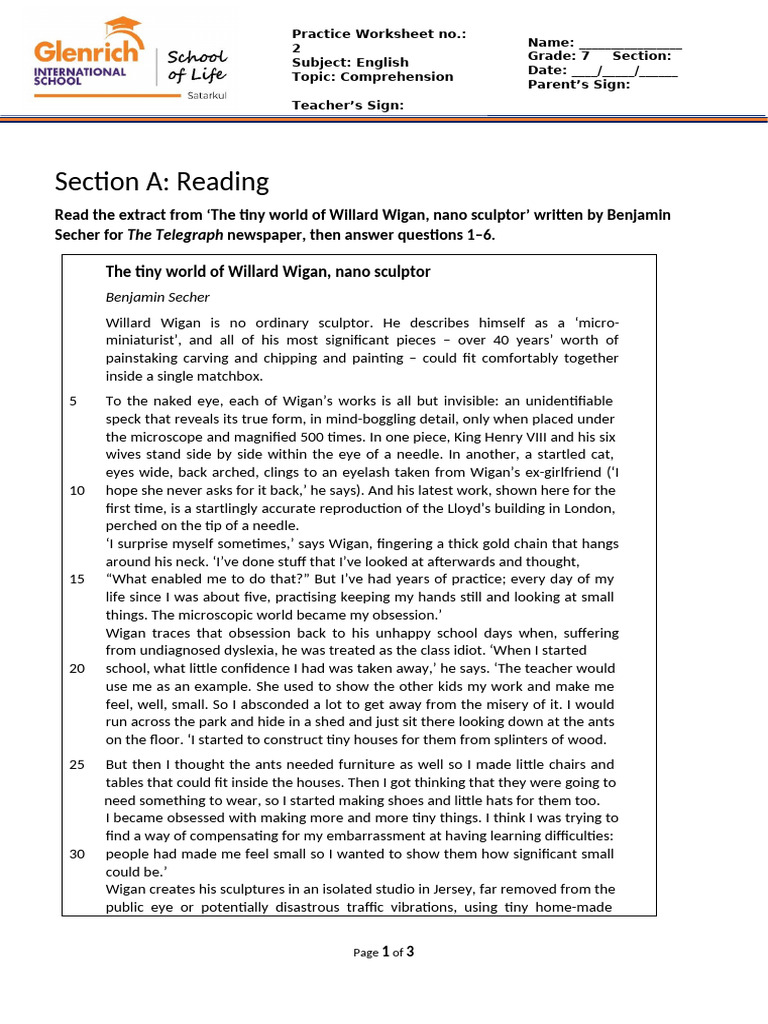 Reading Comprehension 2 | PDF