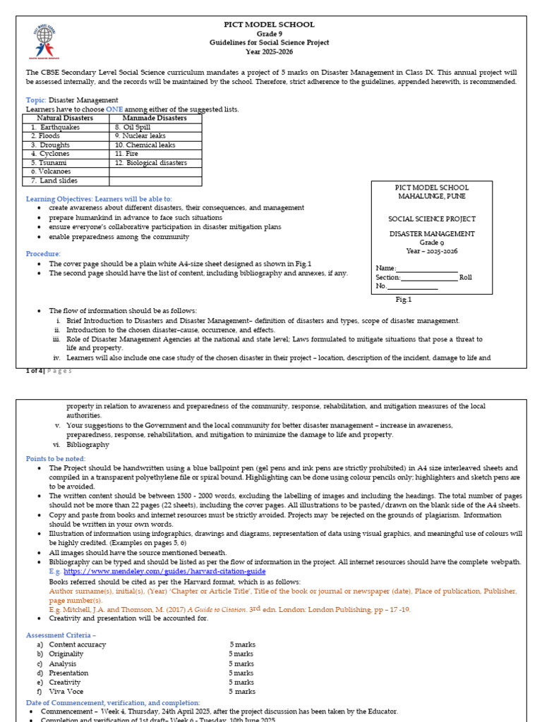 Class 9 Disaster Management Project Guide | PDF | Emergency Management ...