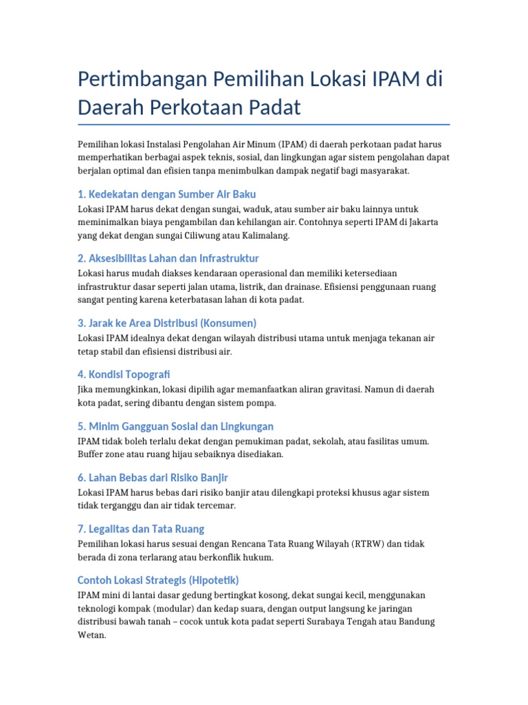 Pertimbangan Lokasi IPAM Perkotaan | PDF