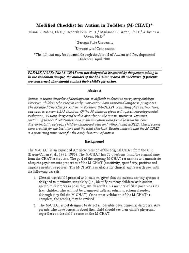 M Chat Scoring | PDF | Autism | Autism Spectrum