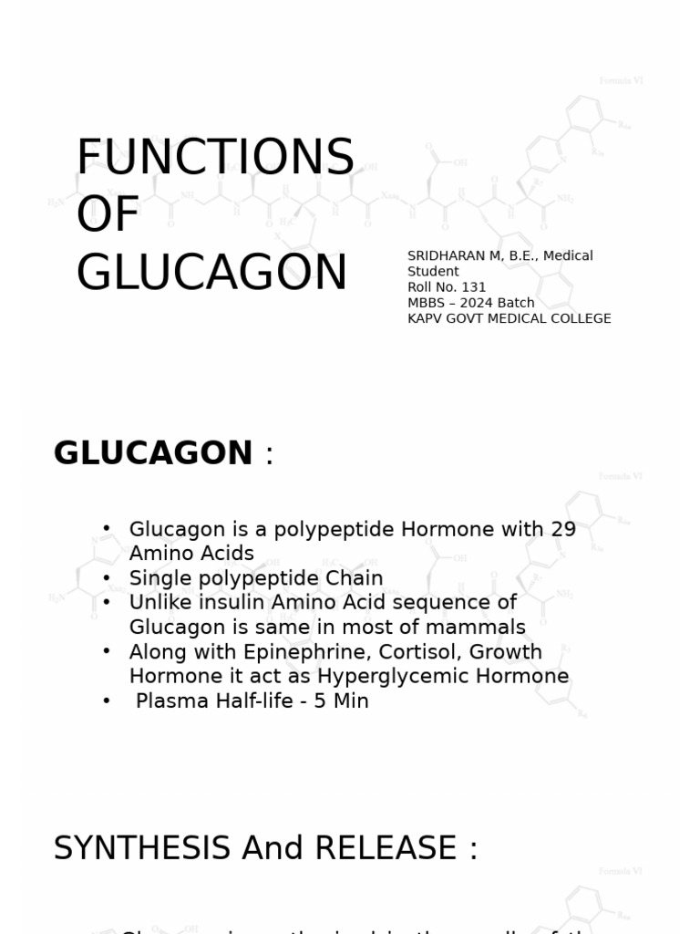Functions of Glucagon - Biochemistry Seminar | PDF | Insulin | Glucose