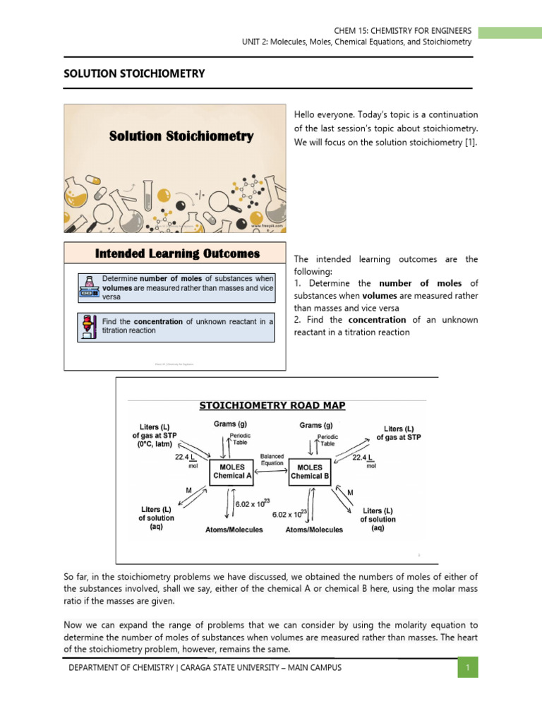 2 - Solution Stoichiometry - Notes | PDF | Stoichiometry | Mole (Unit)