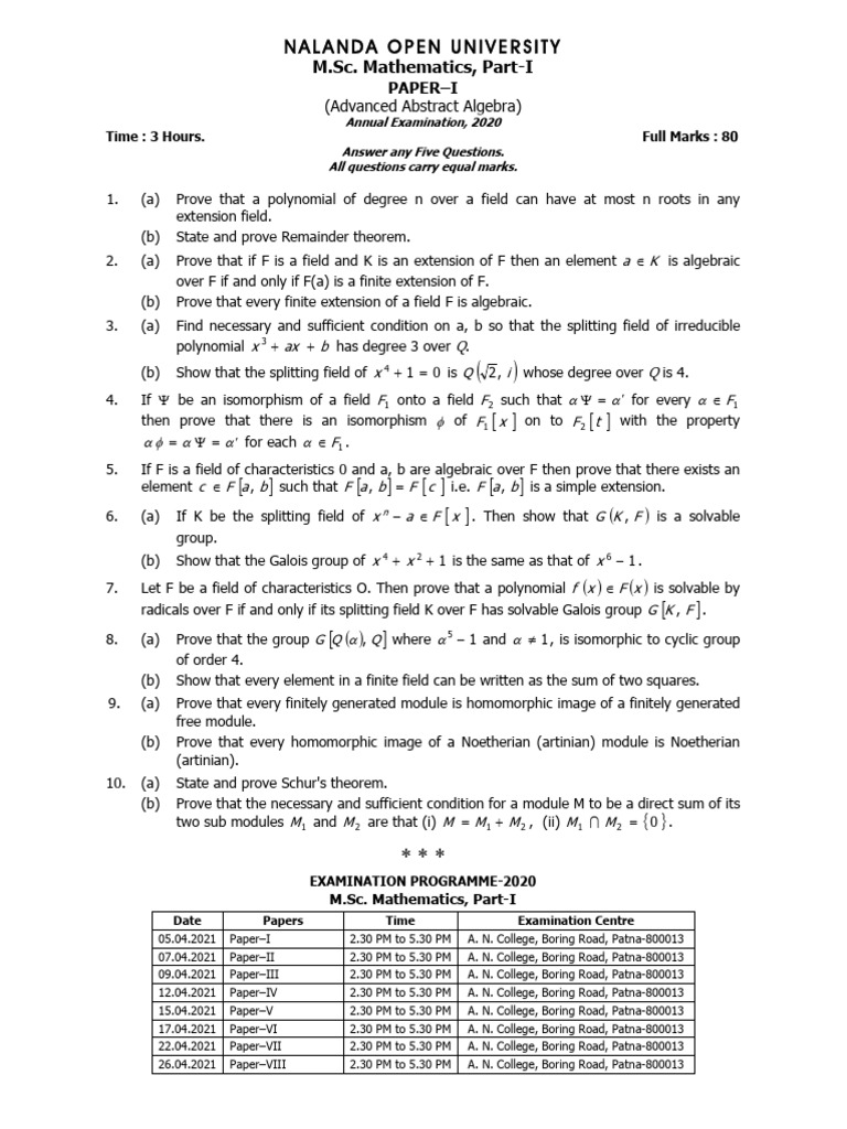 MSC Mathematics Part-I - Part-II | PDF | Field (Mathematics) | Linear Subspace