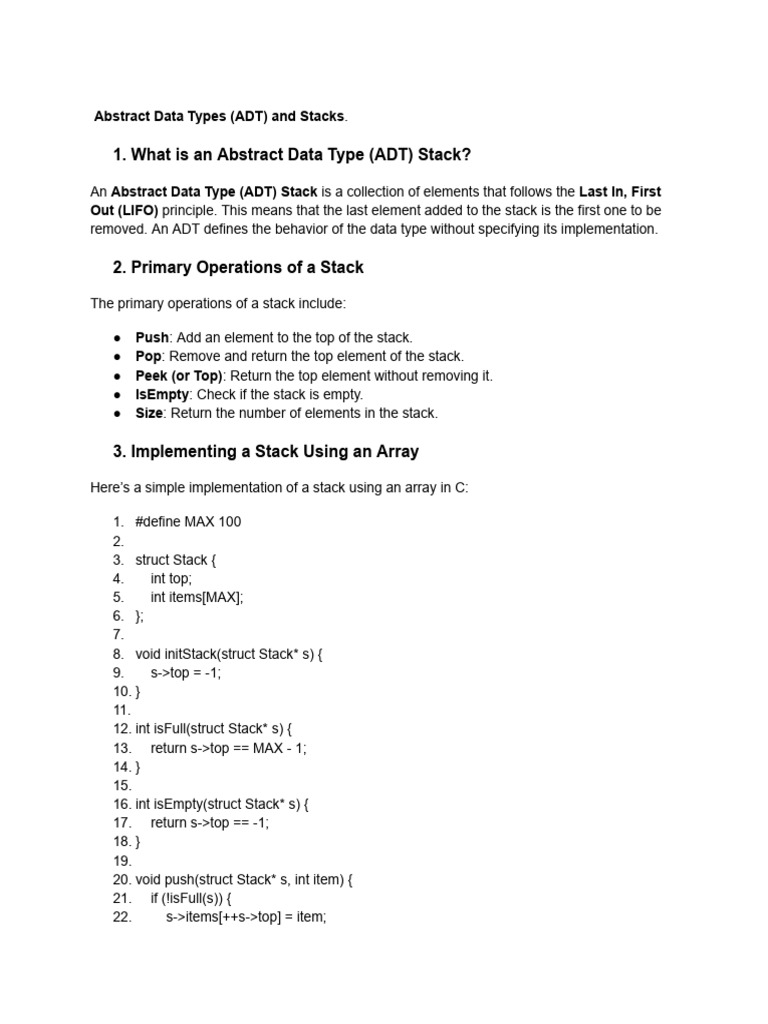 Understanding ADTs: Stacks Explained | PDF | Queue (Abstract Data Type ...