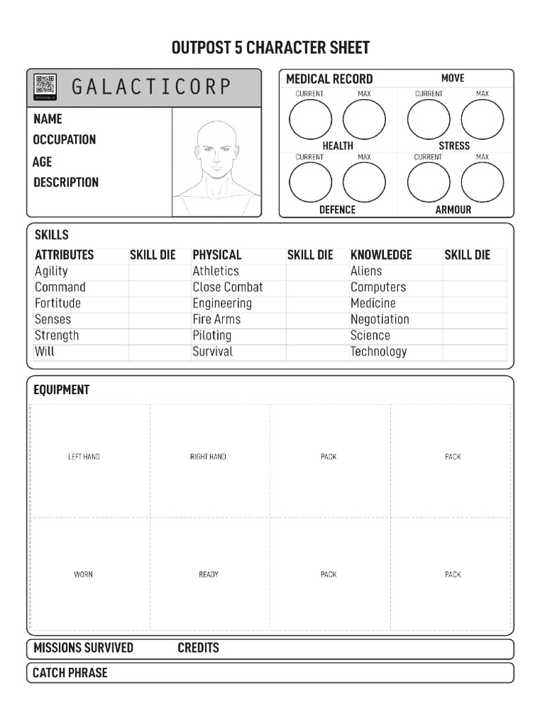 Outpost 5 Blank Character Sheet A4 | PDF