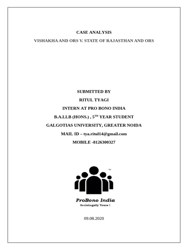 Vishaka Case Assignment1 | PDF | Sexual Harassment | Harassment
