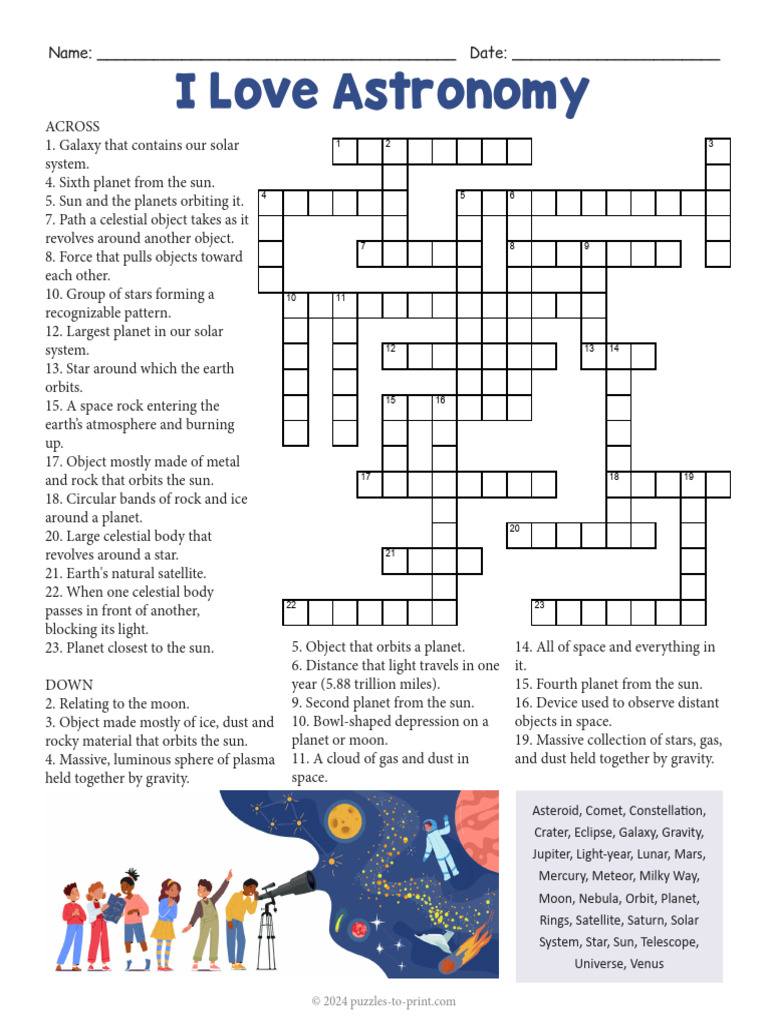 Astronomy Crossword Puzzle Answers | PDF | Planets | Sun