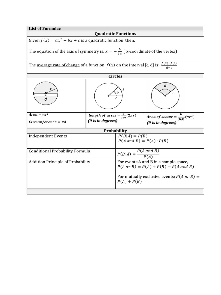 AY2425T2 EoT MAT51 Formula Sheet | PDF