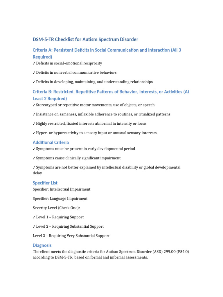 DSM-5-TR Autism Checklist | PDF