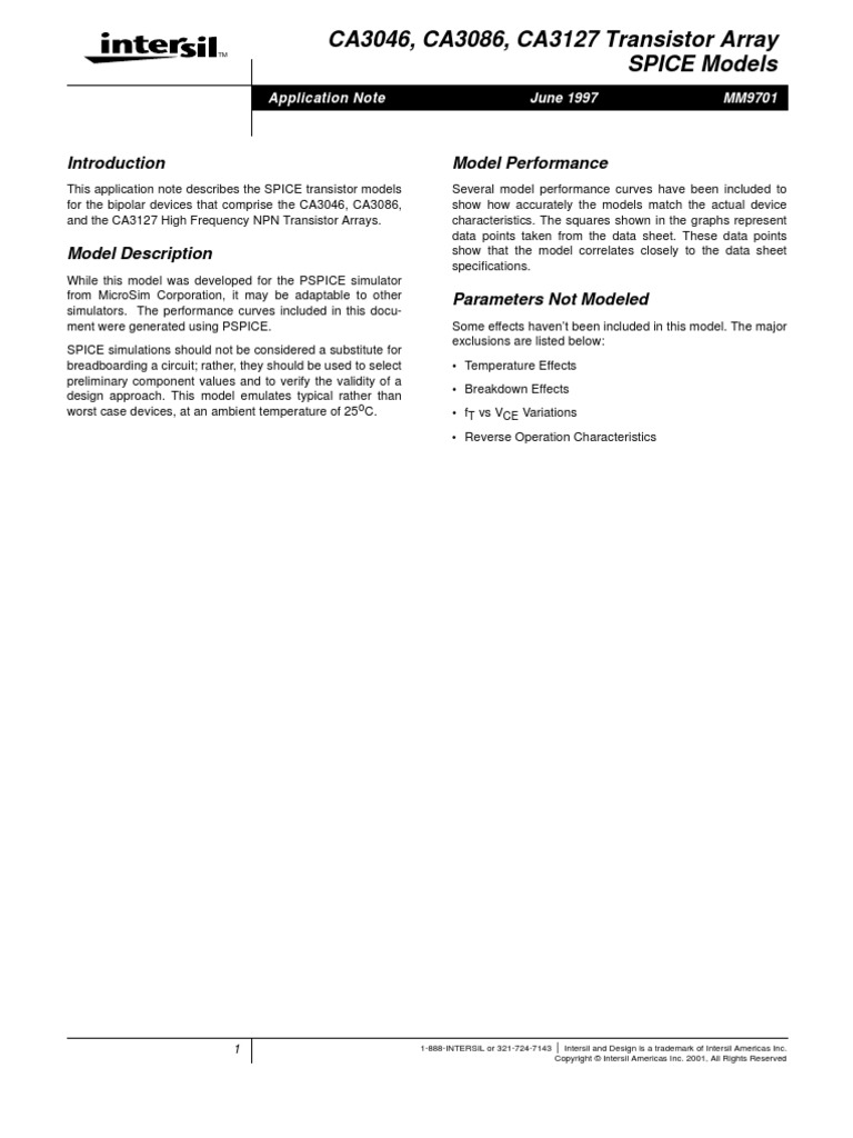 Ca3046 Mod | PDF | Bipolar Junction Transistor | Spice
