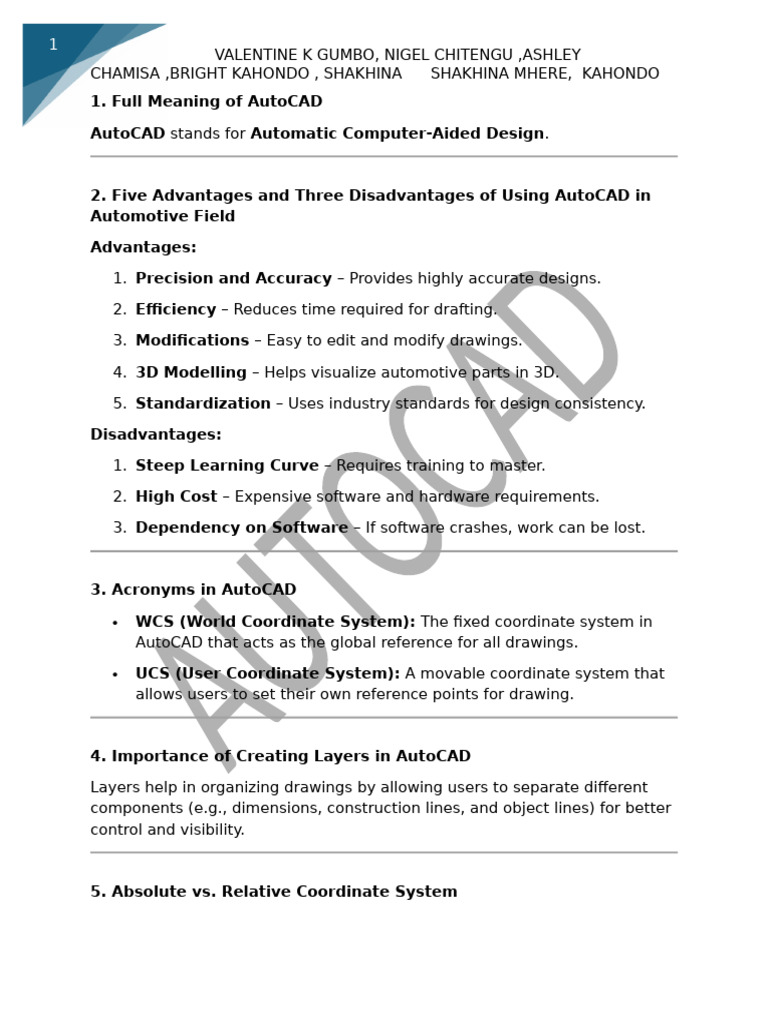 Autocad Theory Assignment 1 Answers | PDF | Auto Cad