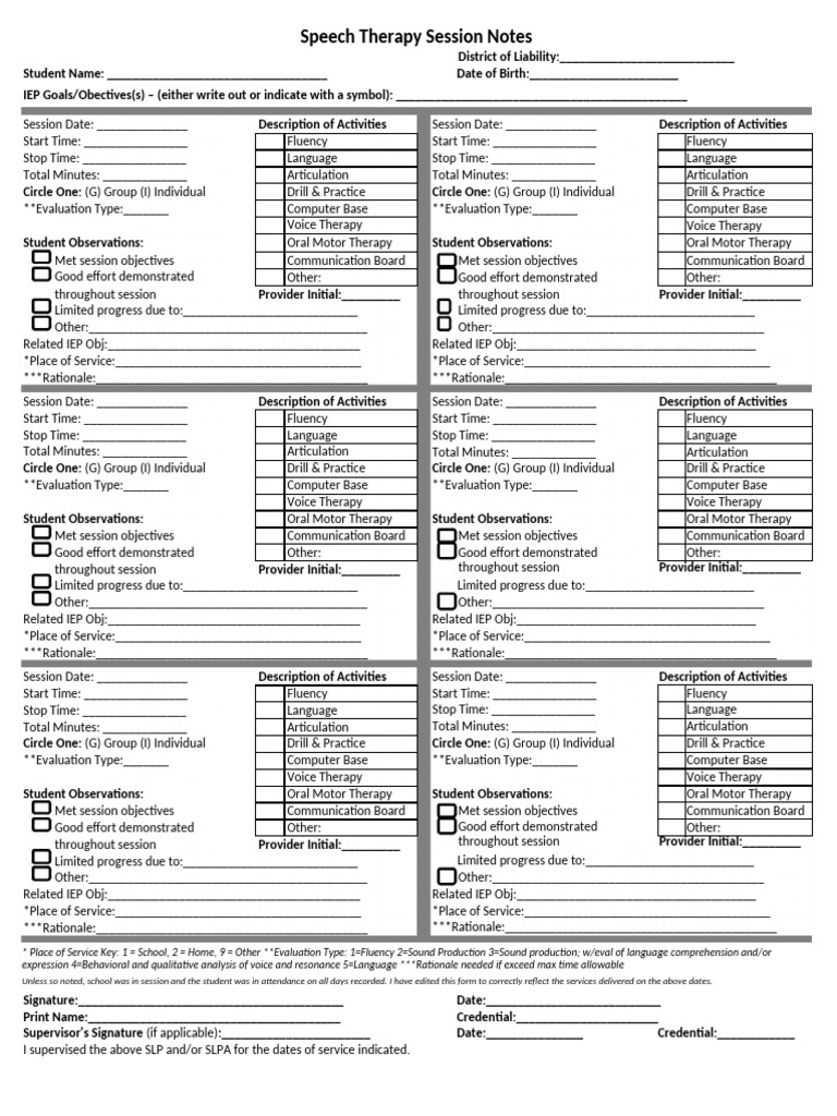 therapy-notes-template-06 | PDF | Fluency | Applied Linguistics