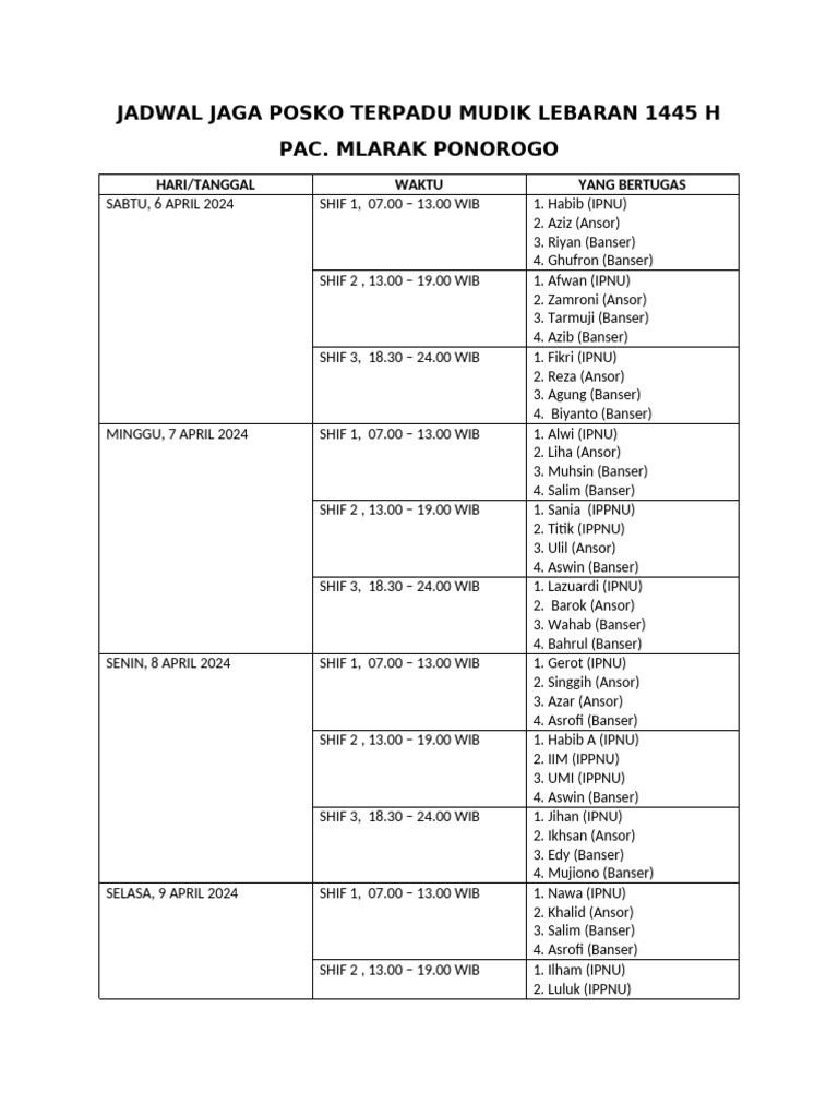 Jadwal Jaga Posko | PDF