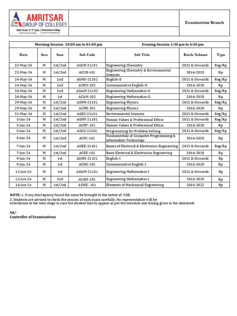 May 2024 B.Tech Exam Date Sheet | PDF | Engineering | Analytics