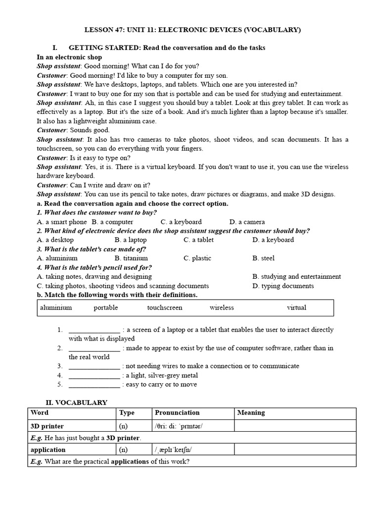 LESSON 47 - UNIT 11 - ELECTRONIC DEVICES (VOCABULARY) - Google Tài Liệu ...