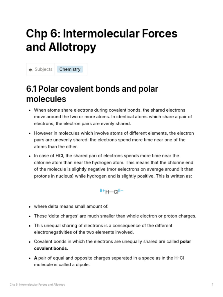 Chemistry Year 11 Module 1 Intermolecular Forces and Allotropy Notes ...