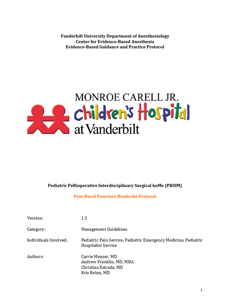 CPG PRISM Post-Dural Puncture Headache | PDF | Headache | Drugs