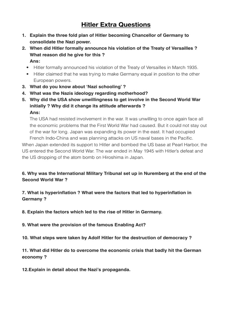 Hitler Extra Questions | PDF