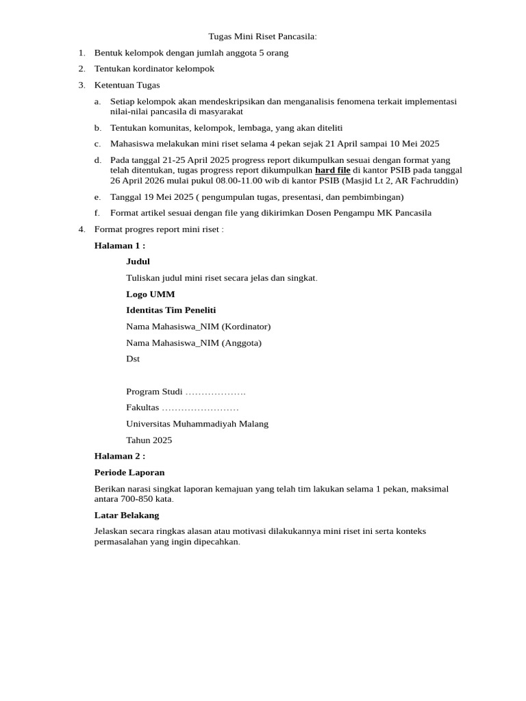 Tugas Mini Riset Pancasila Dan Progress Report | PDF