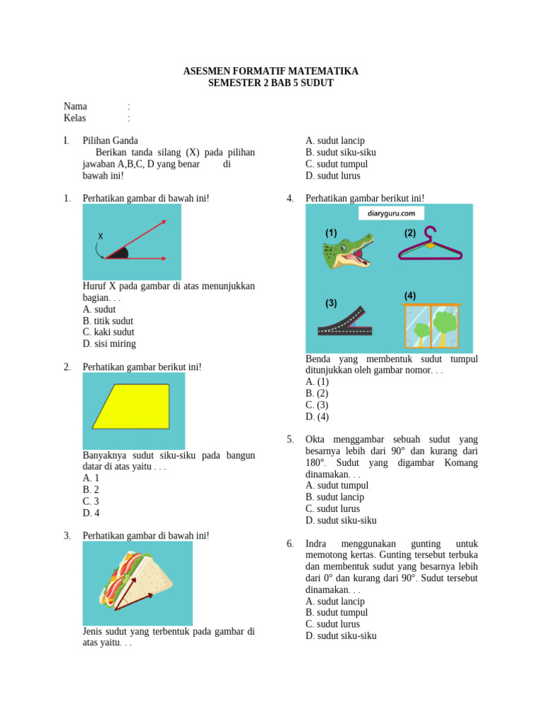 UH MTK Kelas 5 Sem 2 Sudut | PDF