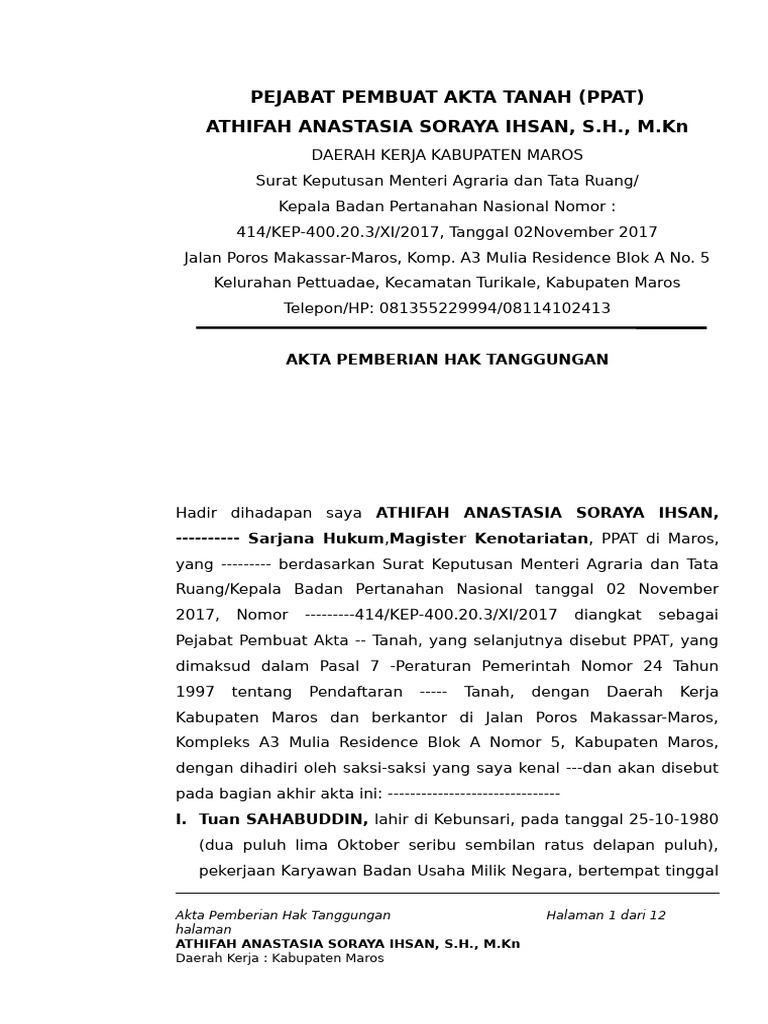 APHT Dasar SKMHT NOT. IBU TIFA | PDF