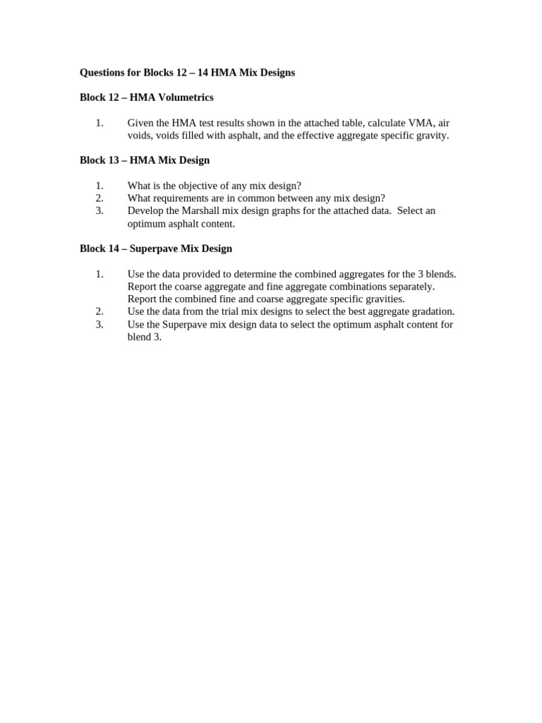 HMA Mix Design Questions and Calculations | PDF