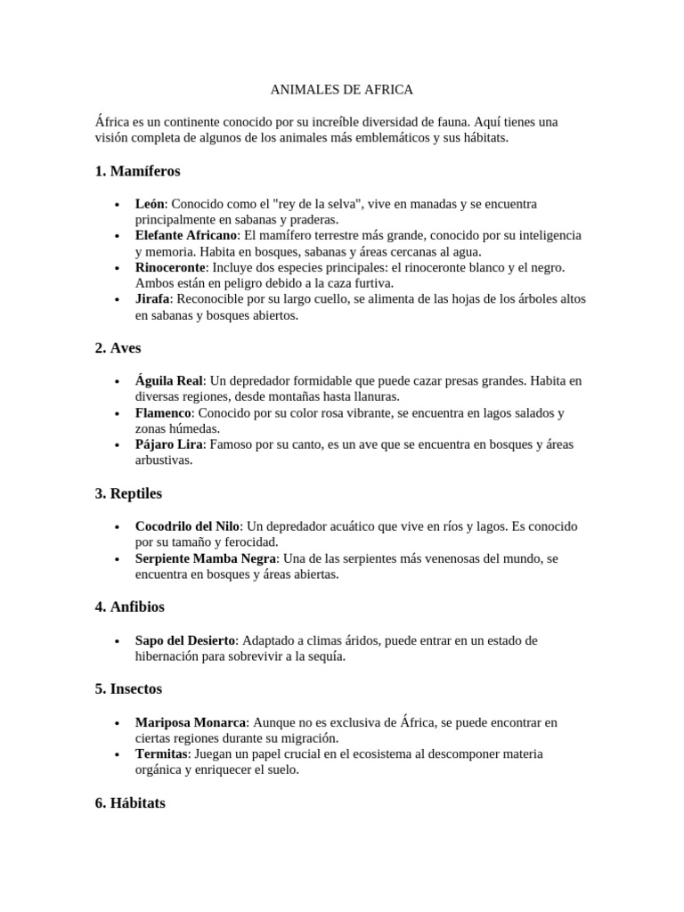 Animales de Africa | PDF