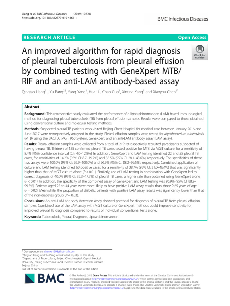 An Improved Logarithm For Detecting Pleural TB | PDF | Tuberculosis ...