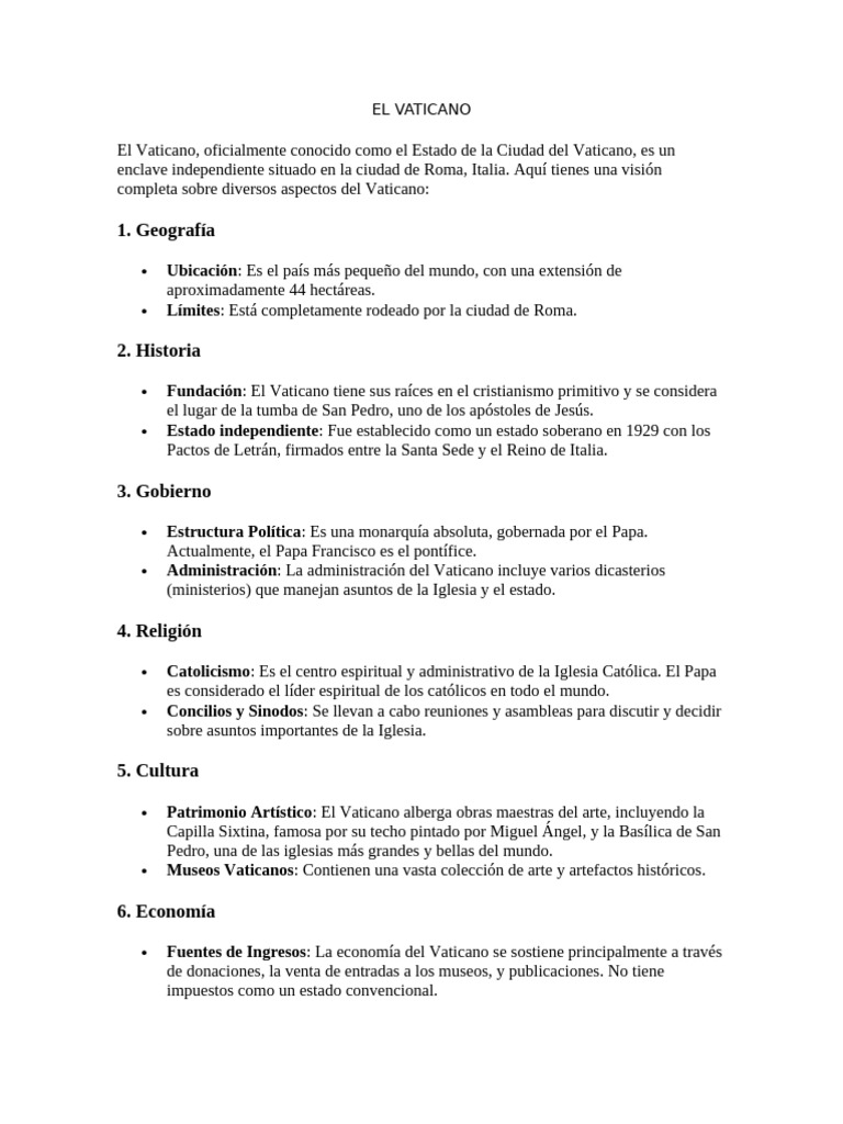 Historia y Estructura del Vaticano | PDF | Ciudad del Vaticano ...