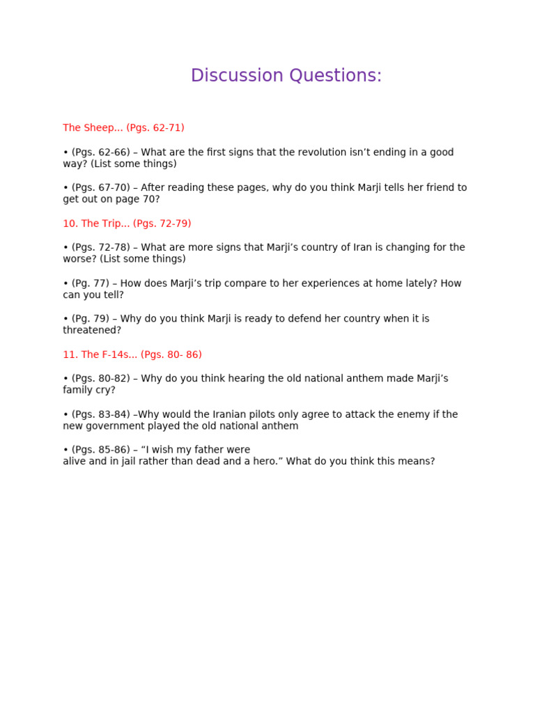 Persepolis Discussion Questions | PDF