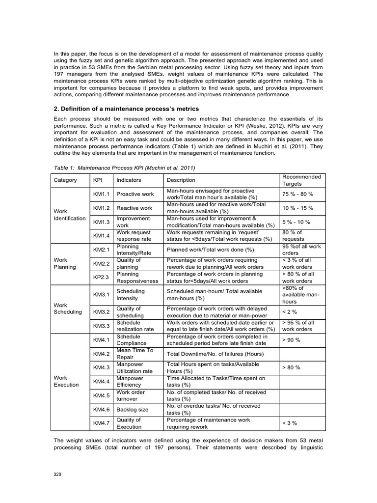 Maintenance Process KPI | PDF | Performance Indicator | Business