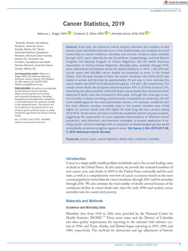 2019 US Cancer Statistics Overview | PDF | Urinary System | Cancer