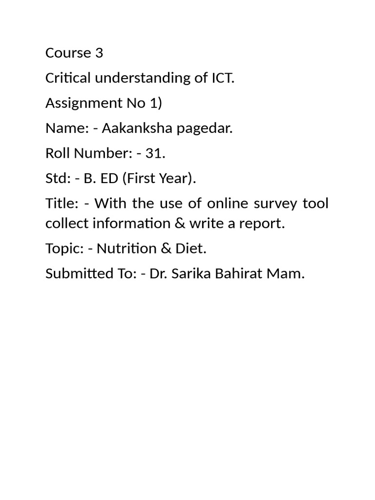 ICT Assignment Google Form | PDF | Foods | Carbohydrates