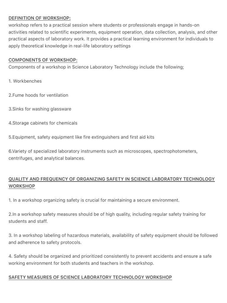 Definition of Workshop: PDF | PDF | Laboratories | Personal Protective ...