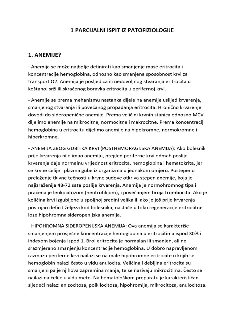 1 Parcijalni Ispit Iz Patofiziologije | PDF