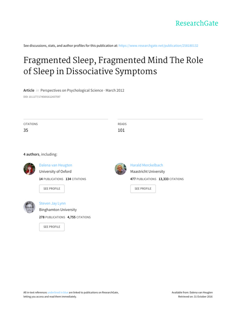 Sleep's Impact on Dissociative Symptoms | PDF | Dissociation ...