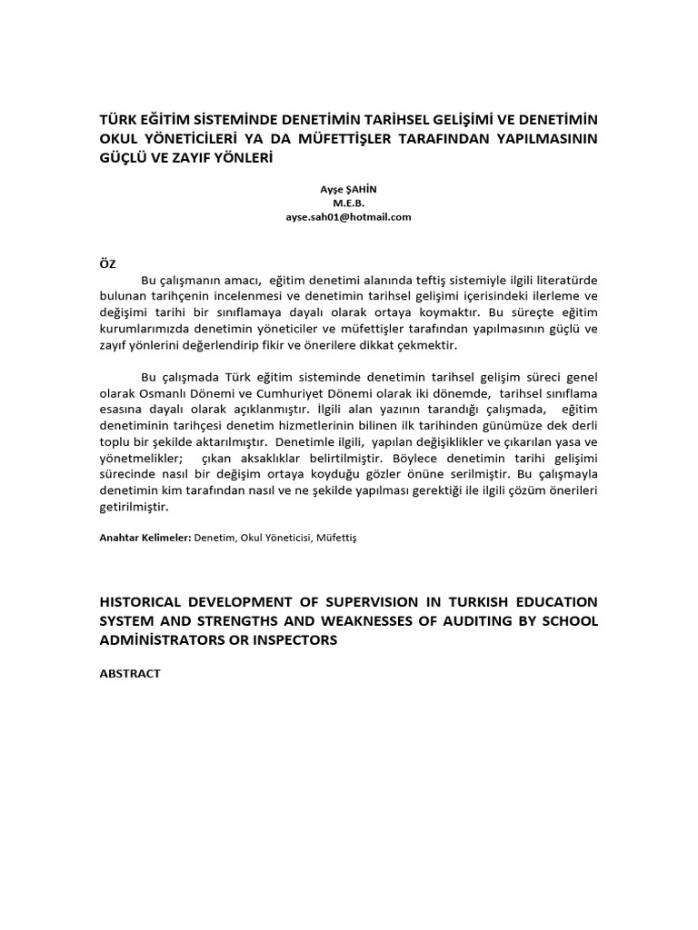 t Rk e t m s Stem Nde Denet m n Tar Hsel Gel m Ve Denet m n Okul y Net c Ler Ya Da m Fett Ler ...