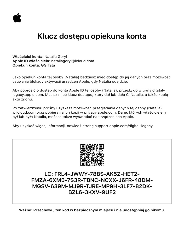 GG Tata - Klucz Dostępu Opiekuna Konta | PDF