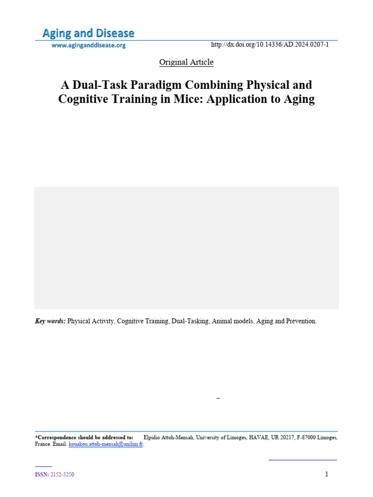 A Dual-Task Paradigm Combining Physical and Cognitive Training in Mice - Application To Aging ...