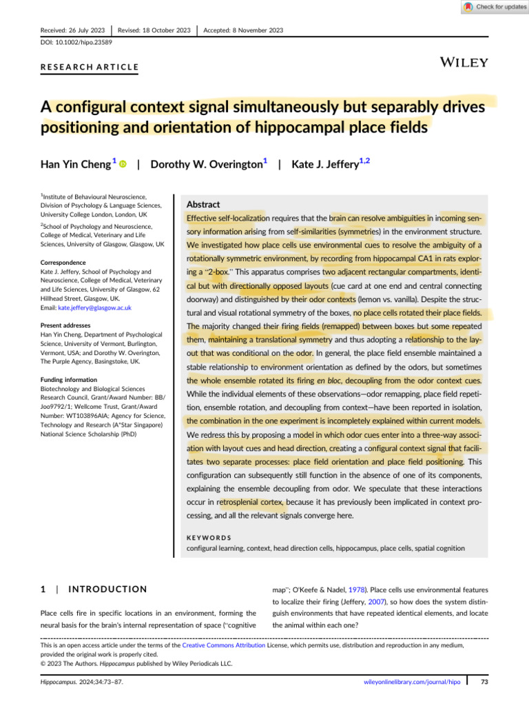 Hippocampus - 2023 - Cheng - A Configural Context Signal Simultaneously ...