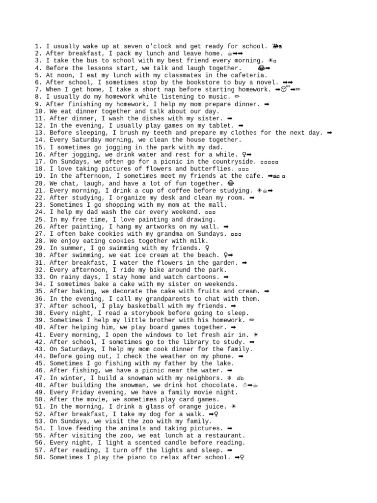 100_sentences_with_emojis | PDF | Lunch | Cuisine