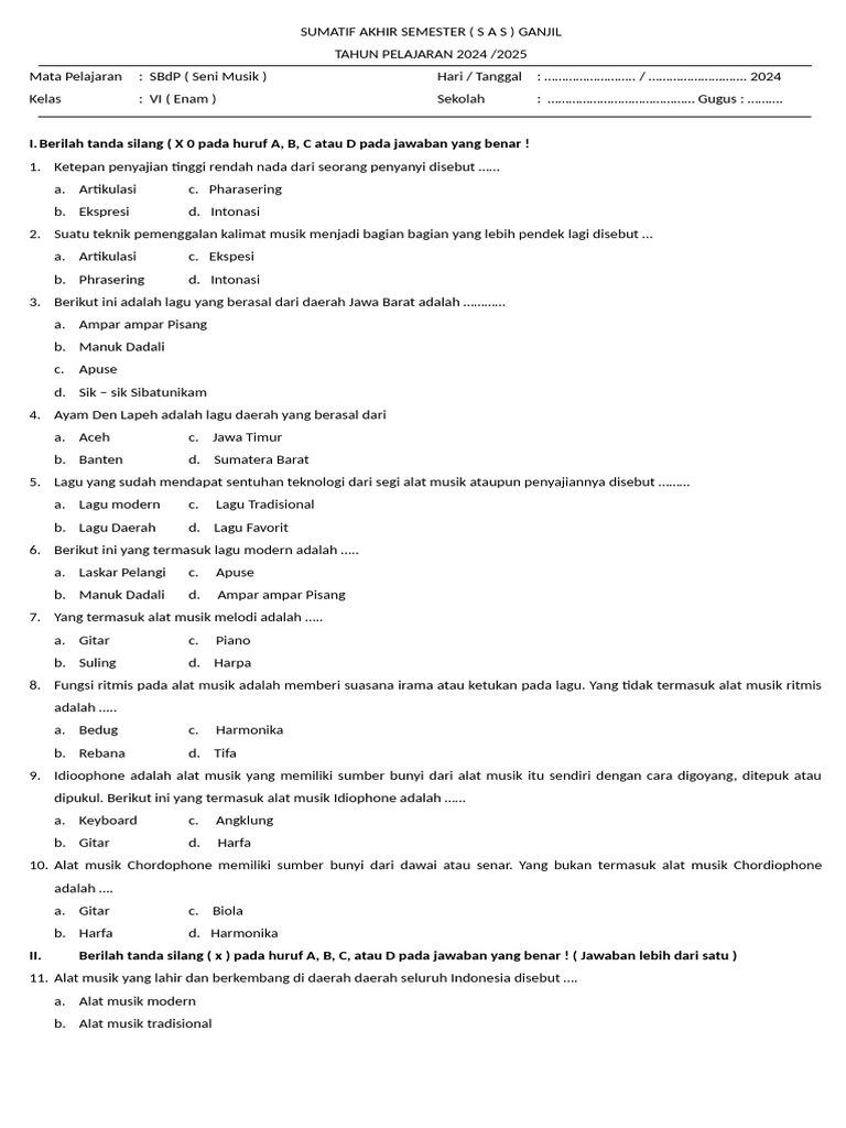 Soal Sas SBDB 2024 | PDF
