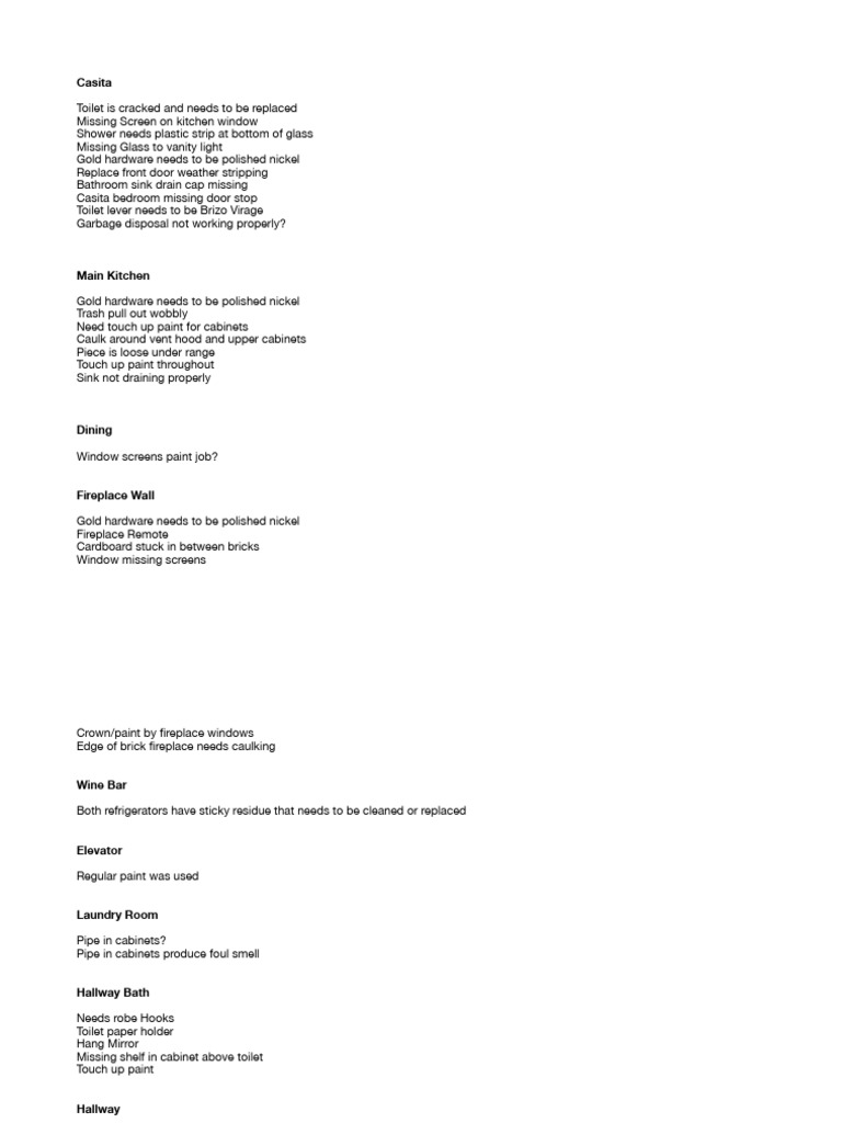 Miranda Plumbing Punch List | PDF | Shower | Toilet