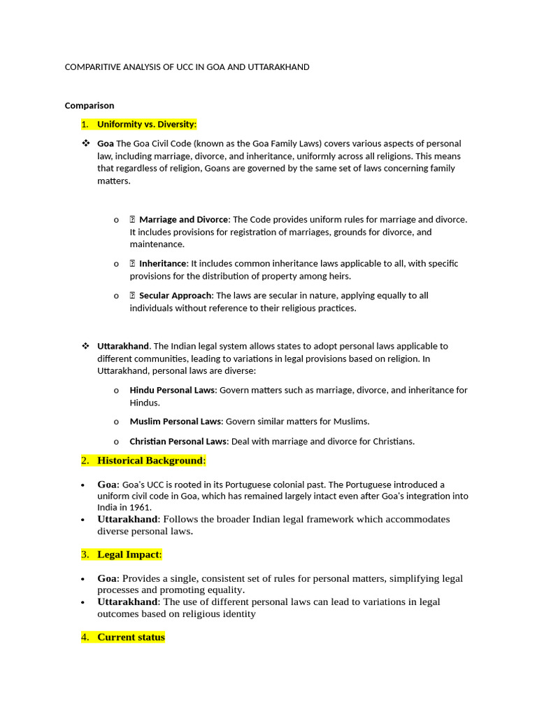 Comparitive Analysis of Ucc in Goa and Uttarakhand | PDF | Social ...